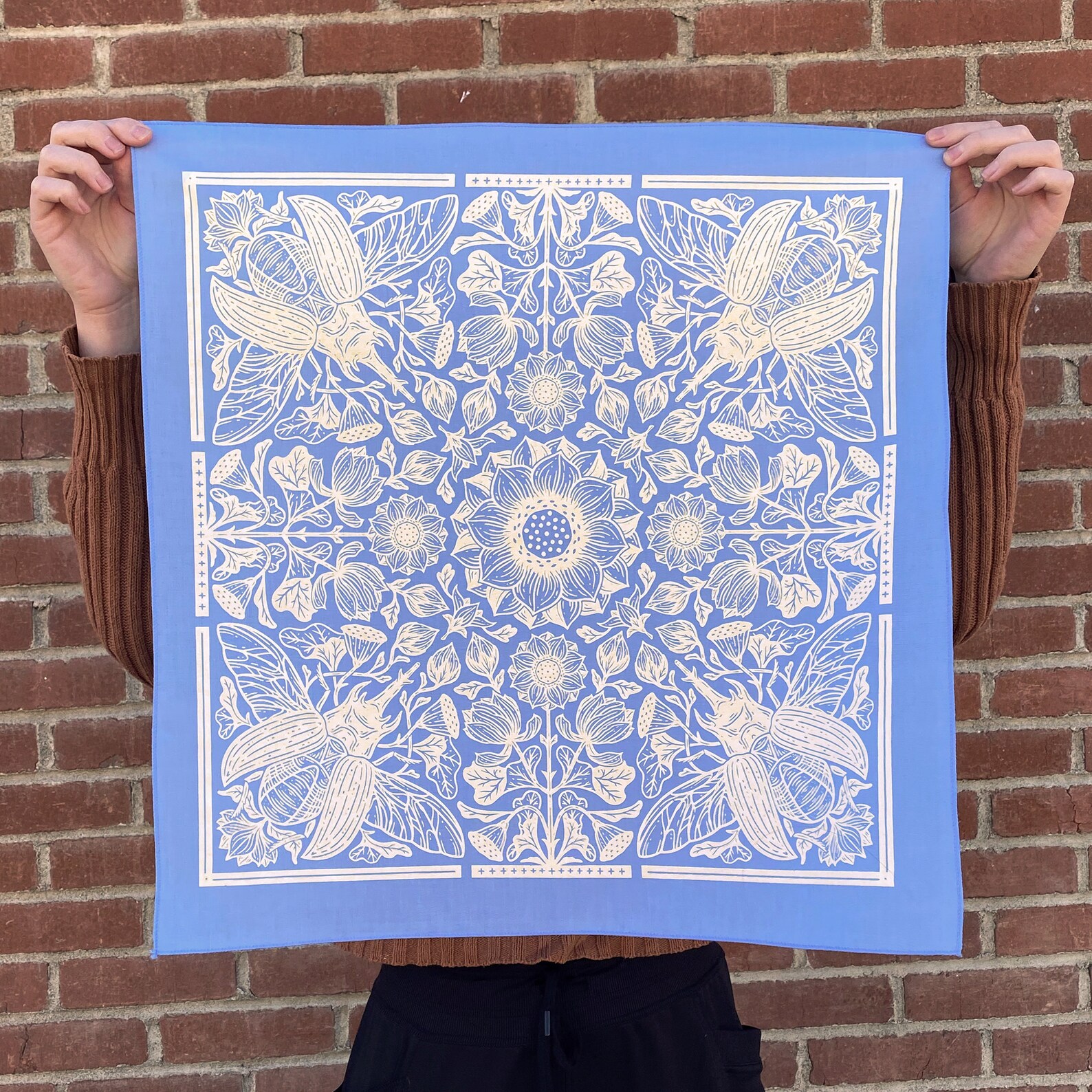Lotus & Beetle Bandana Periwinkle Screen Printed Bandana - Etsy