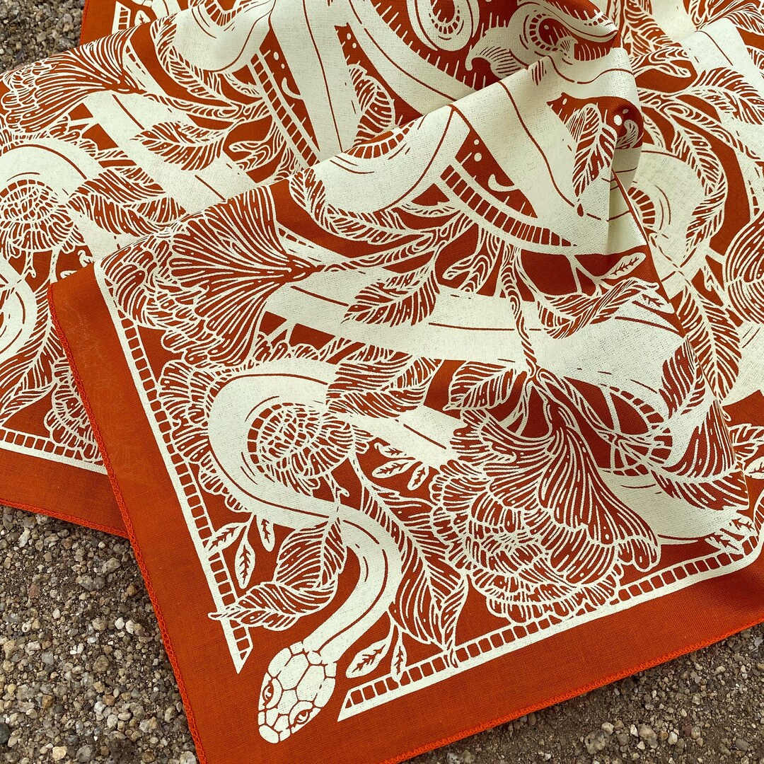 Floral Snake Bandana - Screen Printed - 100% Cotton - Nature Hair Scarf ...