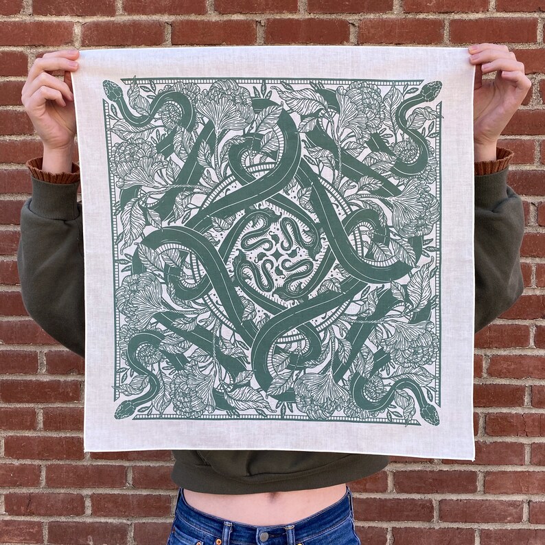 Floral Snake Bandana Screen Printed 100% Cotton Nature - Etsy