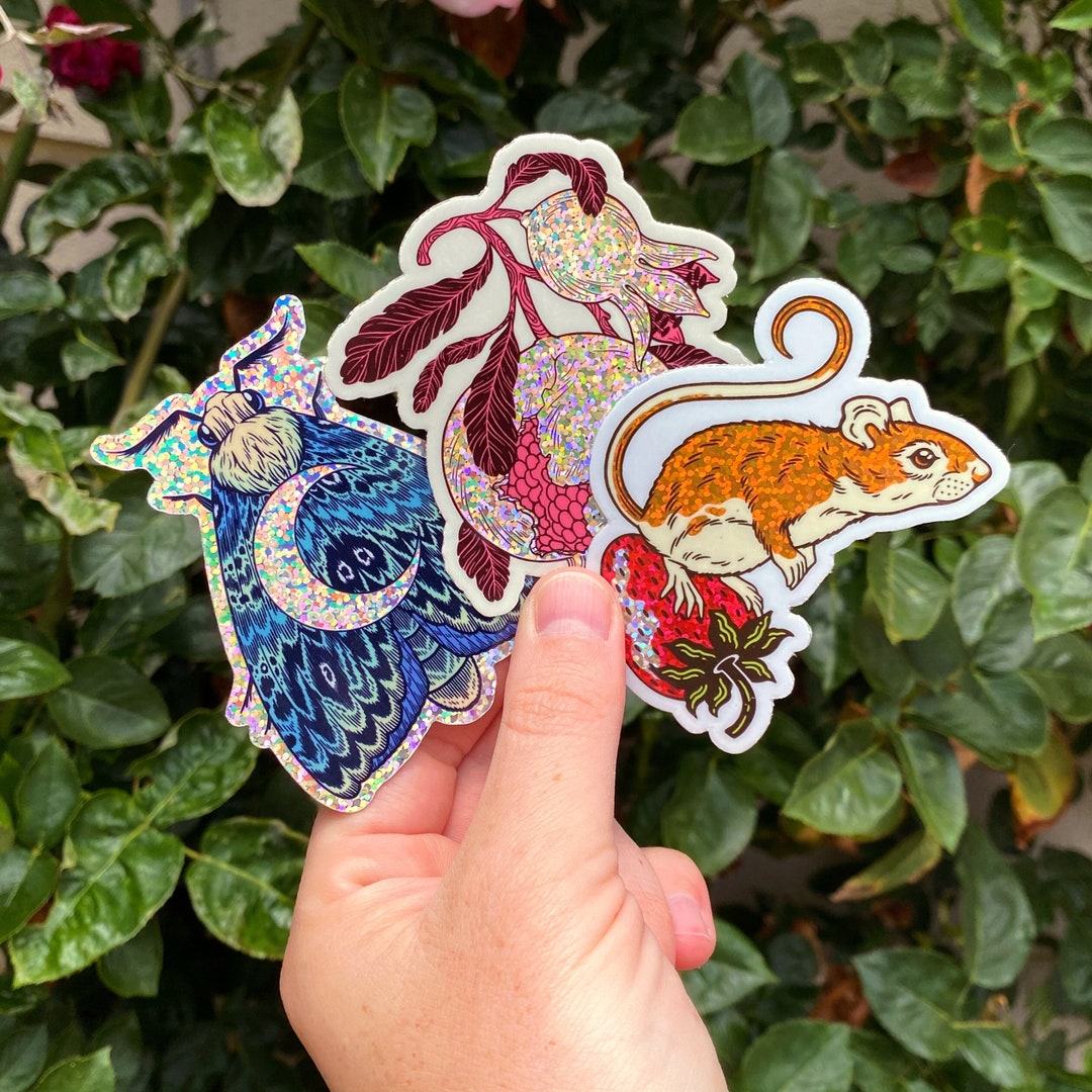 Glitter Sticker Pack - Strawberry Mouse + Pomegranate + Moon Moth ...