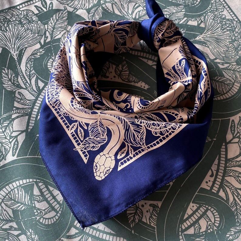 Floral Snake Bandana Lapis Screen Printed Bandana Pattern | Etsy