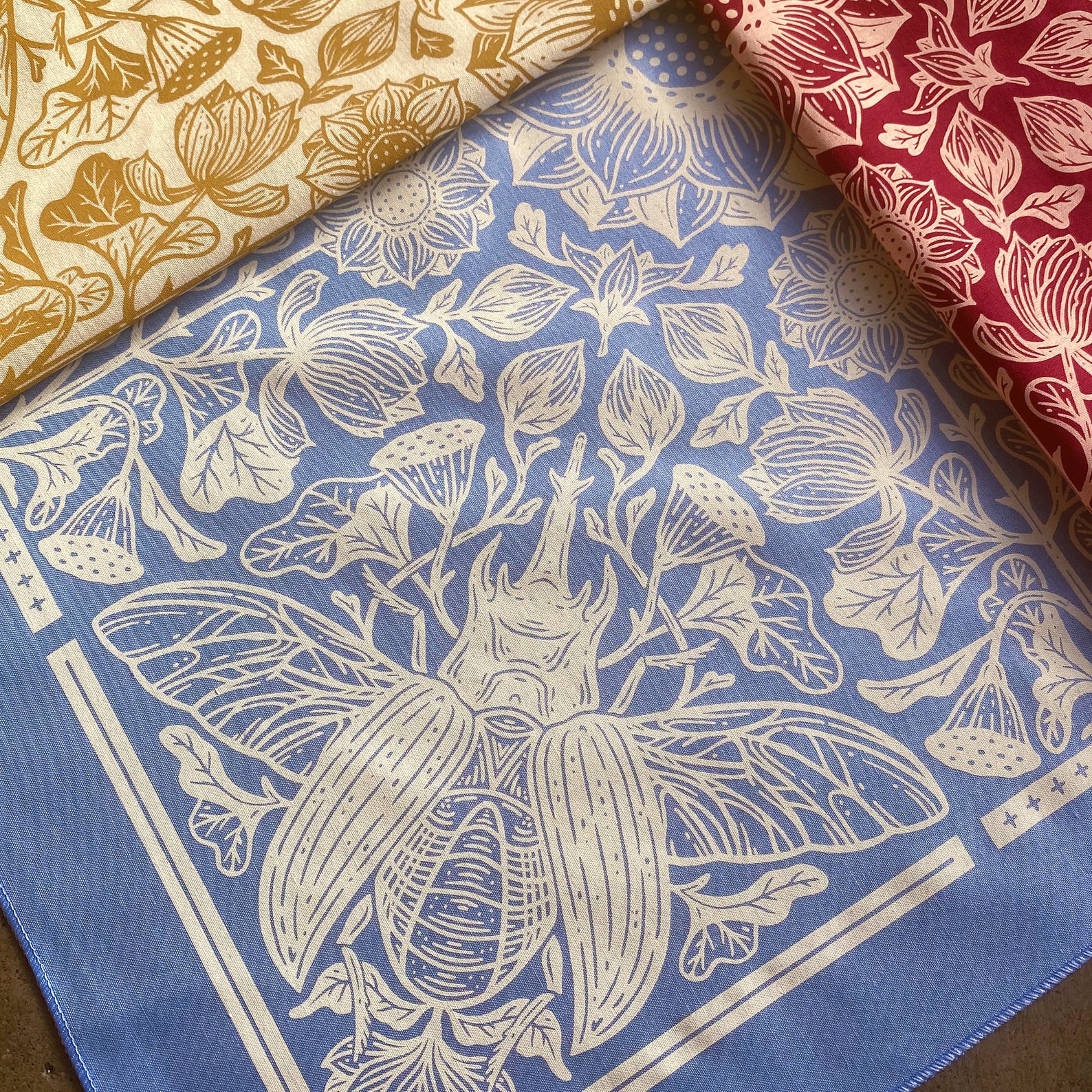 Lotus & Beetle Bandana Periwinkle Screen Printed Bandana | Etsy