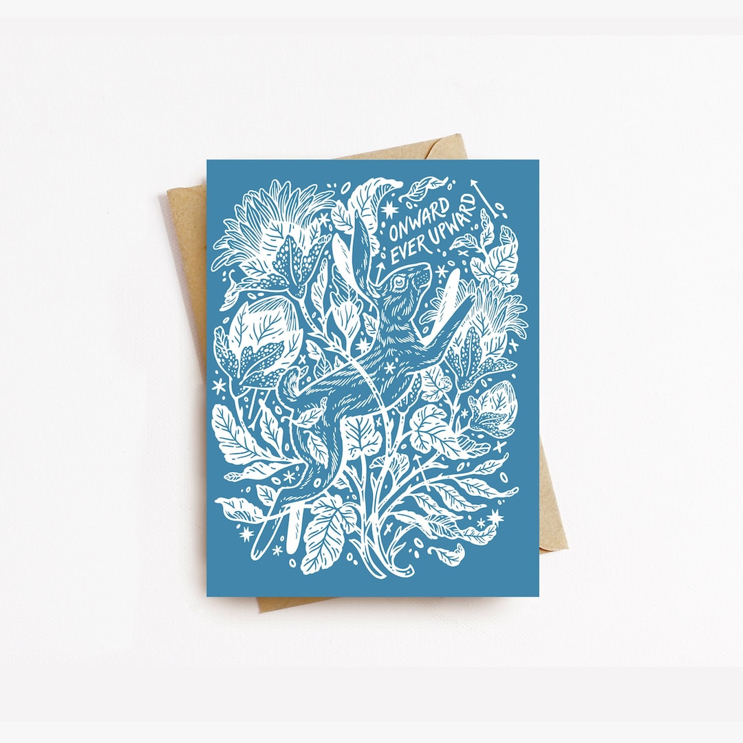 Rabbit Greeting Card - Onward Ever Upward Illustrated Card - A2 ...