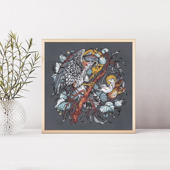 Hawk Art Print Messenger Illustration 8x8 Art Print Bird - Etsy
