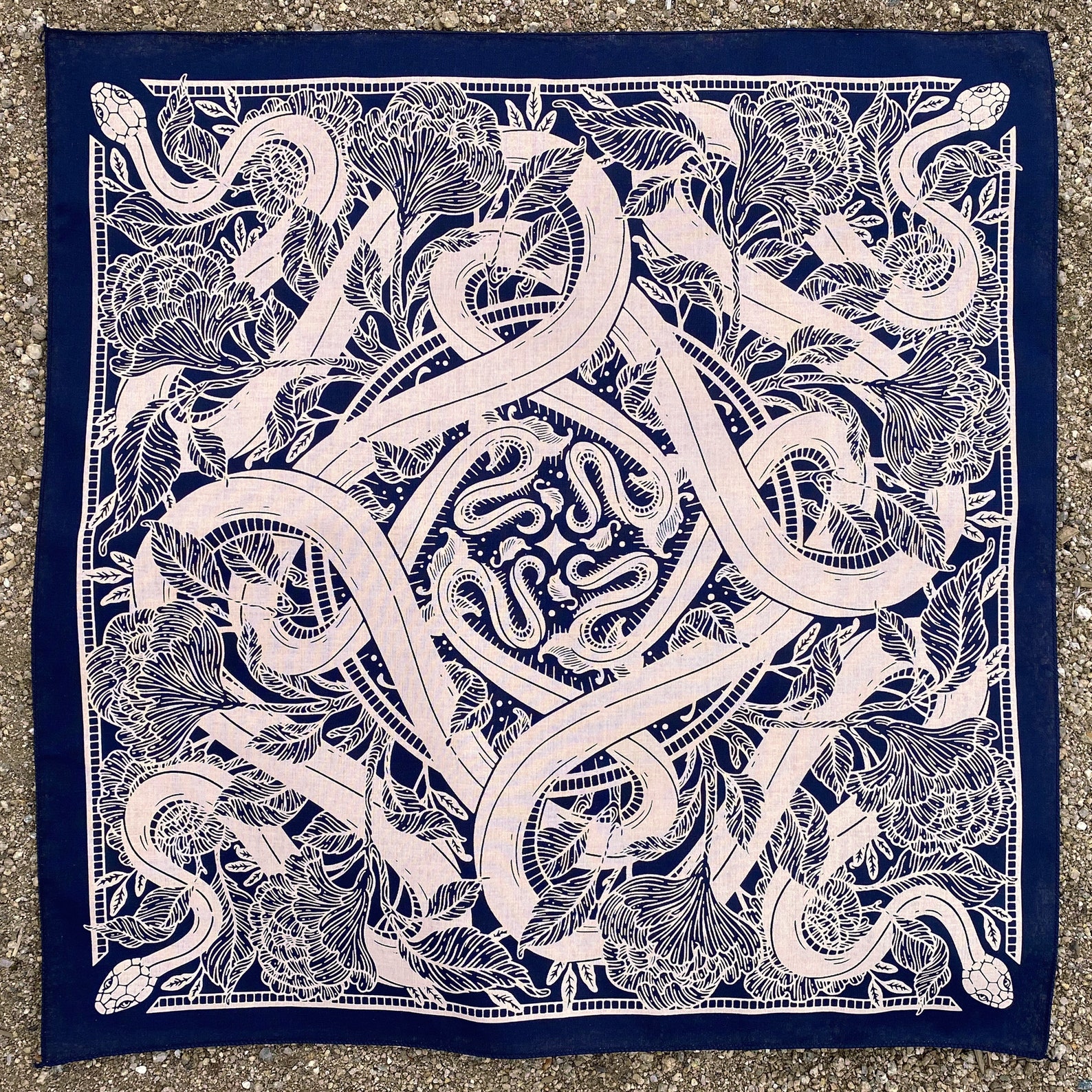 Floral Snake Bandana Screen Printed 100% Cotton Nature Hair Scarf Tarot ...