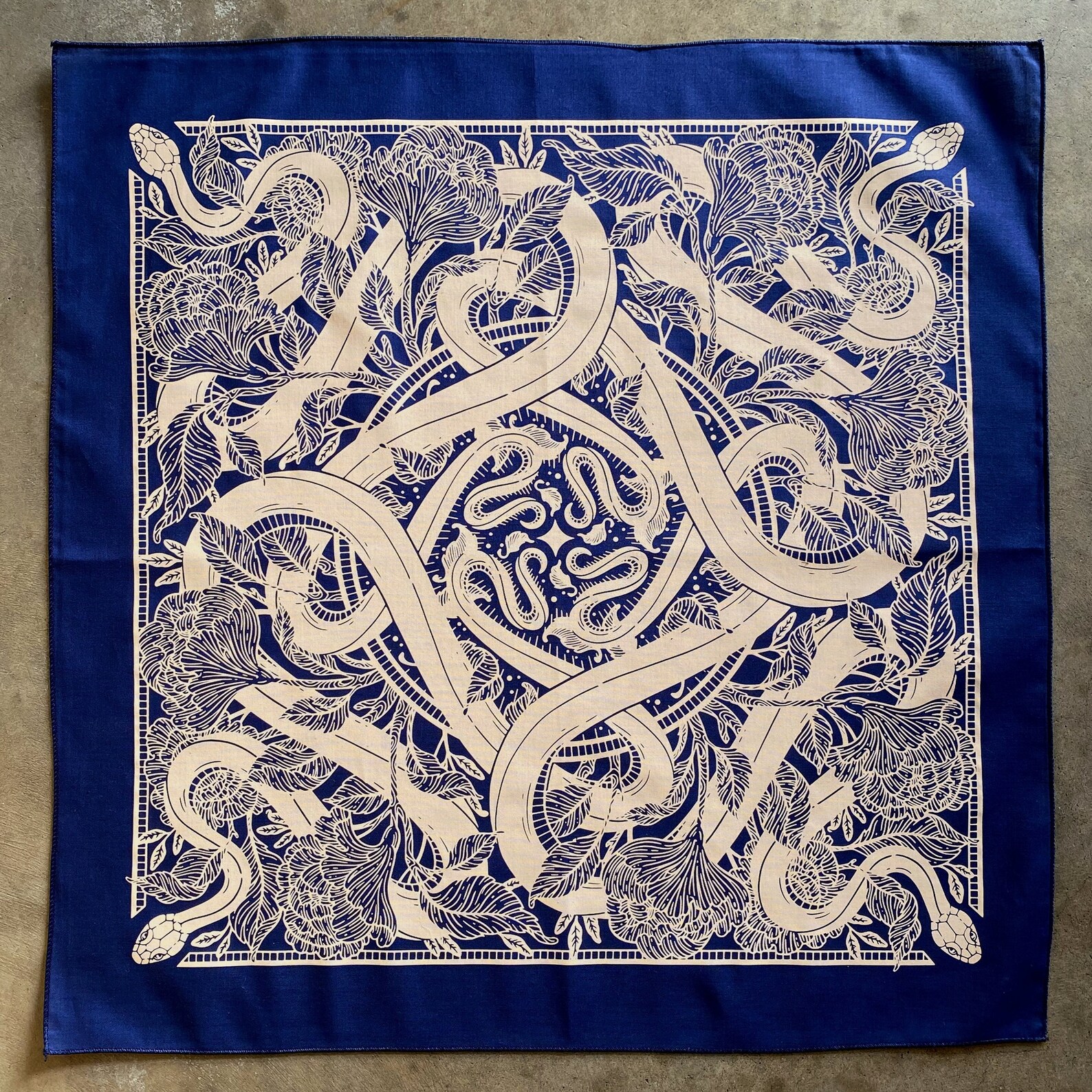 Floral Snake Bandana Lapis Screen Printed Bandana Pattern | Etsy