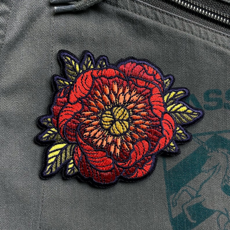 Peony Embroidered Iron on Patch Embroidered Flower Patch | Etsy