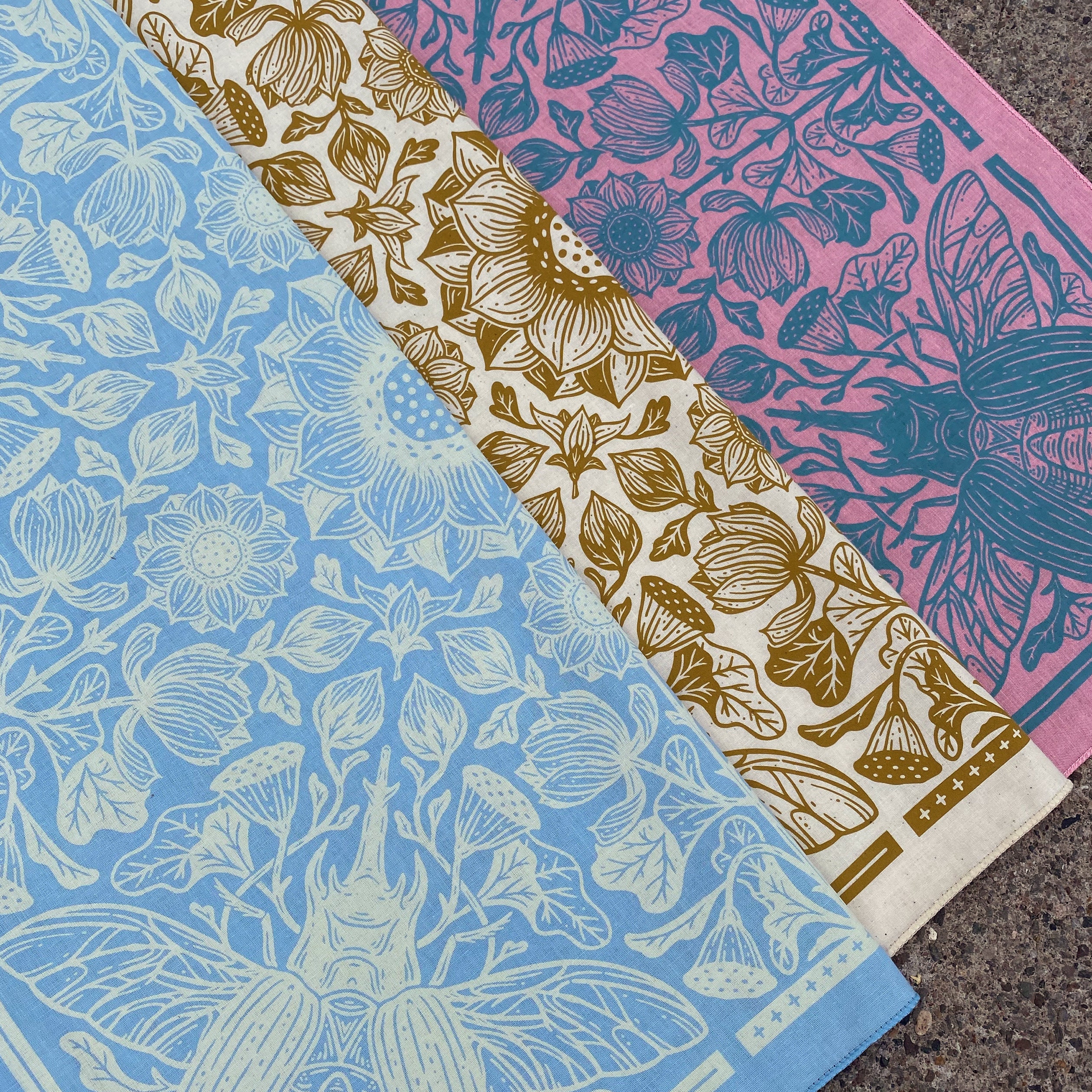 Lotus & Beetle Bandana - Periwinkle - Screen Printed Bandana Pattern ...