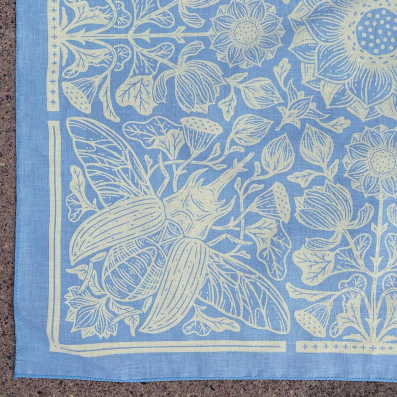 Lotus & Beetle Bandana - Periwinkle - Screen Printed Bandana Pattern ...