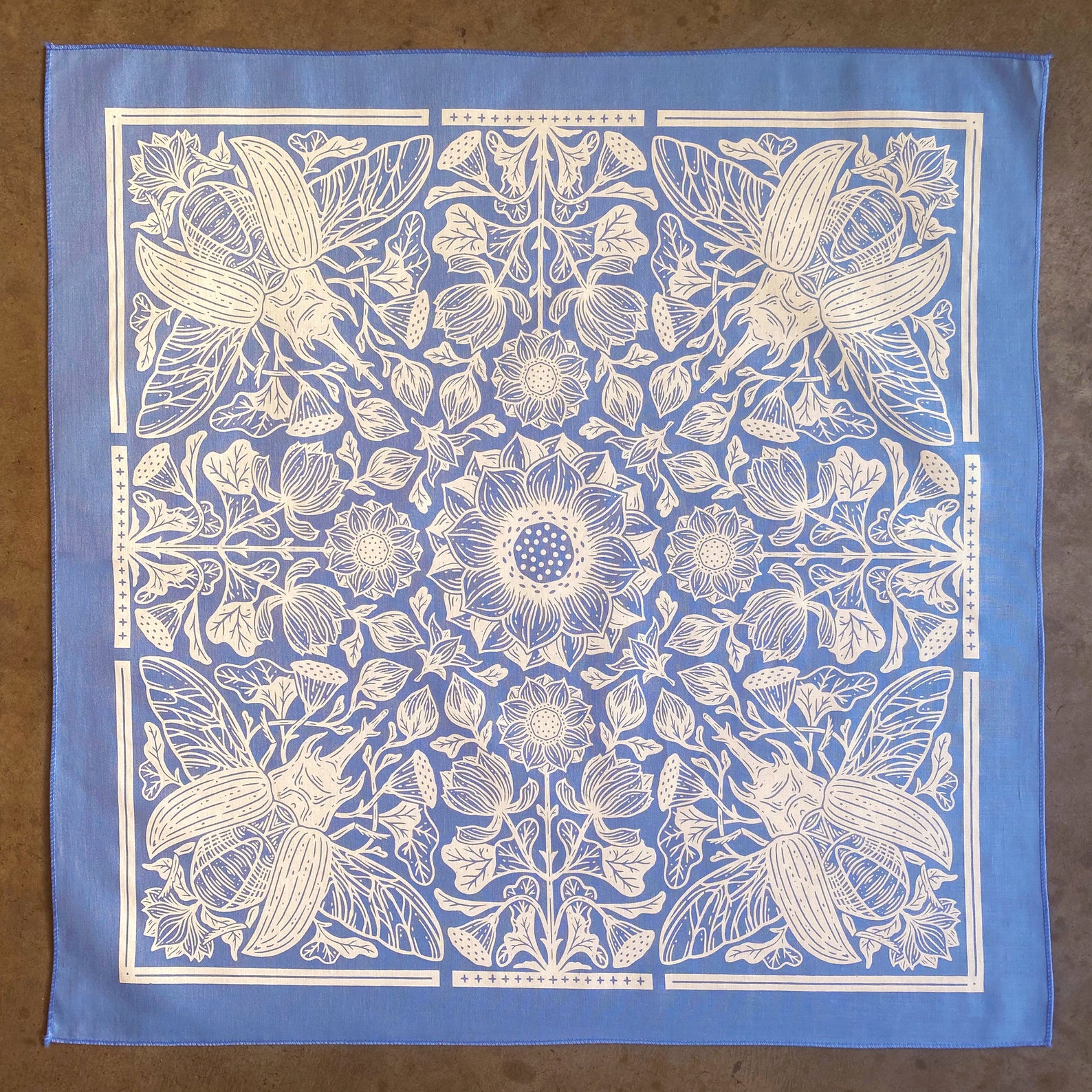 Lotus & Beetle Bandana Periwinkle Screen Printed Bandana | Etsy