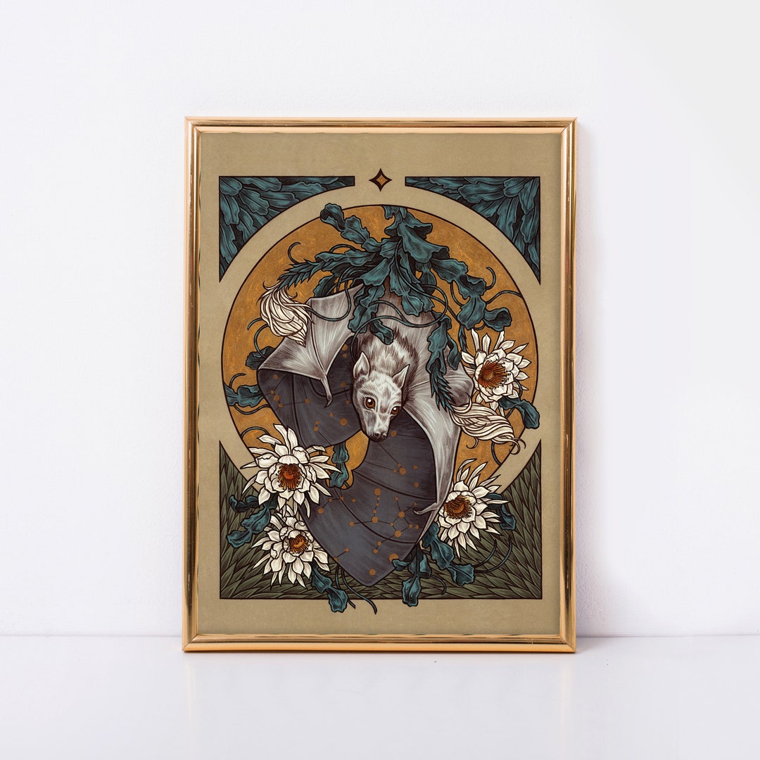 Bat Art Print - Illustrated 5x7 Small Artwork - Astral Bat Postcard ...