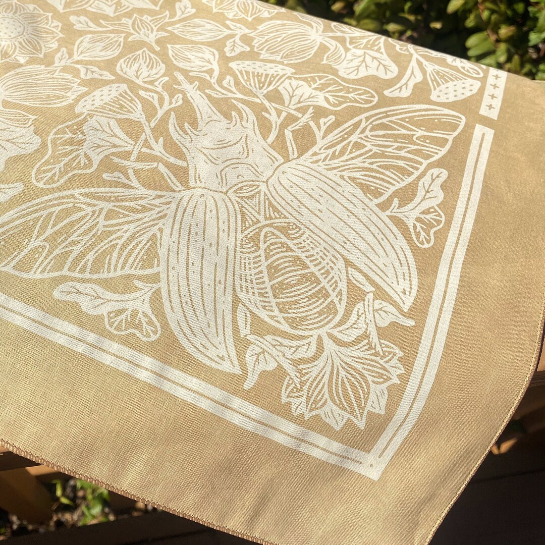Lotus & Beetle Bandana - Screen Printed - 100% Cotton - Botanical Hair ...