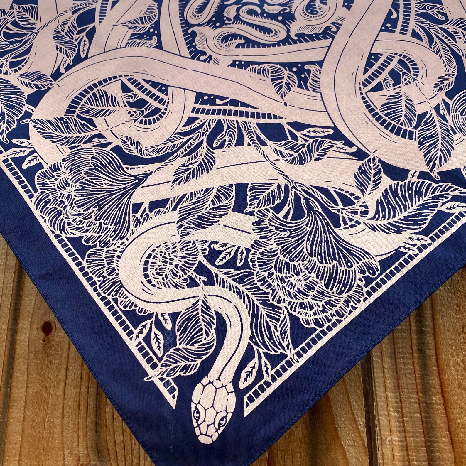 Floral Snake Bandana - Screen Printed - 100% Cotton - Nature Hair Scarf ...