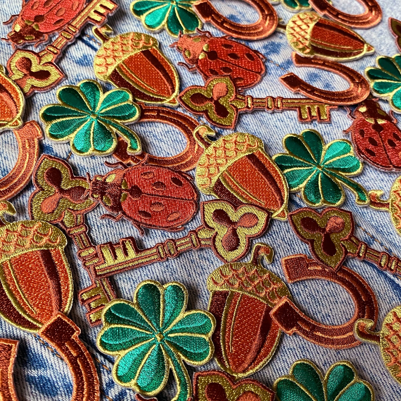 Lucky Embroidered Patches - Horseshoe, Four Leaf Clover, Key, Ladybug ...