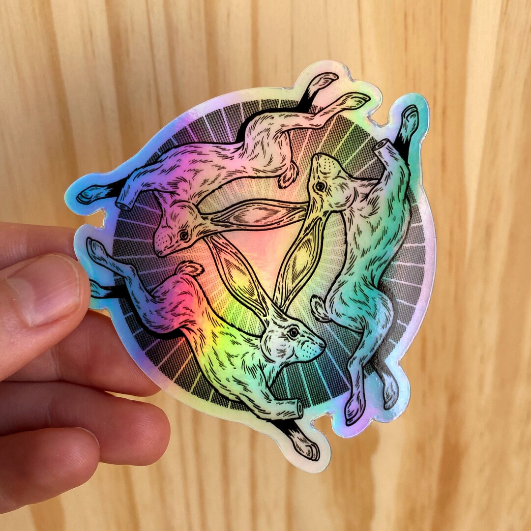 Rabbit Sticker - Three Hares Sticker - Vinyl Holographic - Rainbow ...