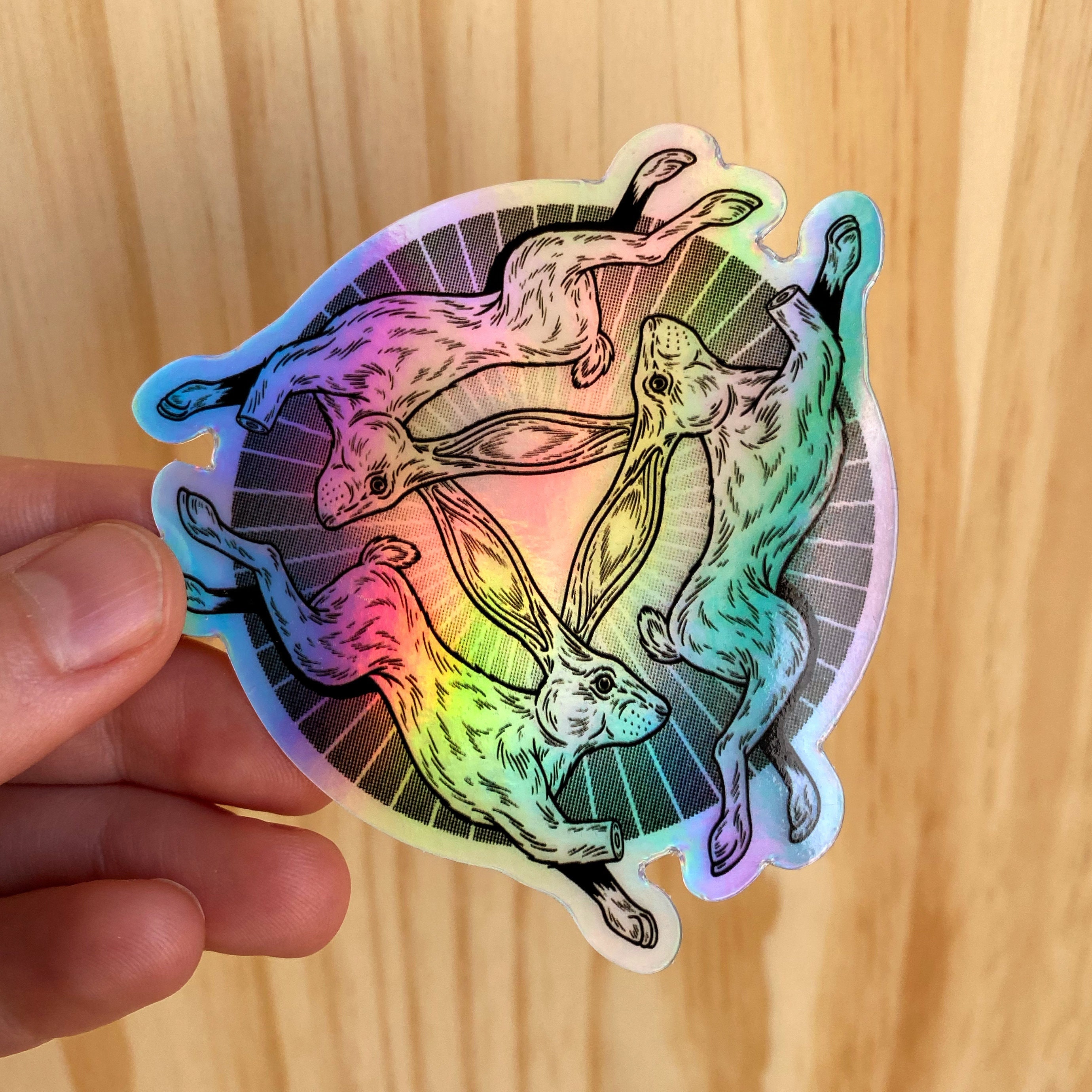 Rabbit Sticker Three Hares Sticker Vinyl Holographic - Etsy