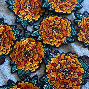 Marigold Embroidered Patch - Flower Iron on Patch - 3x3 - Floral ...