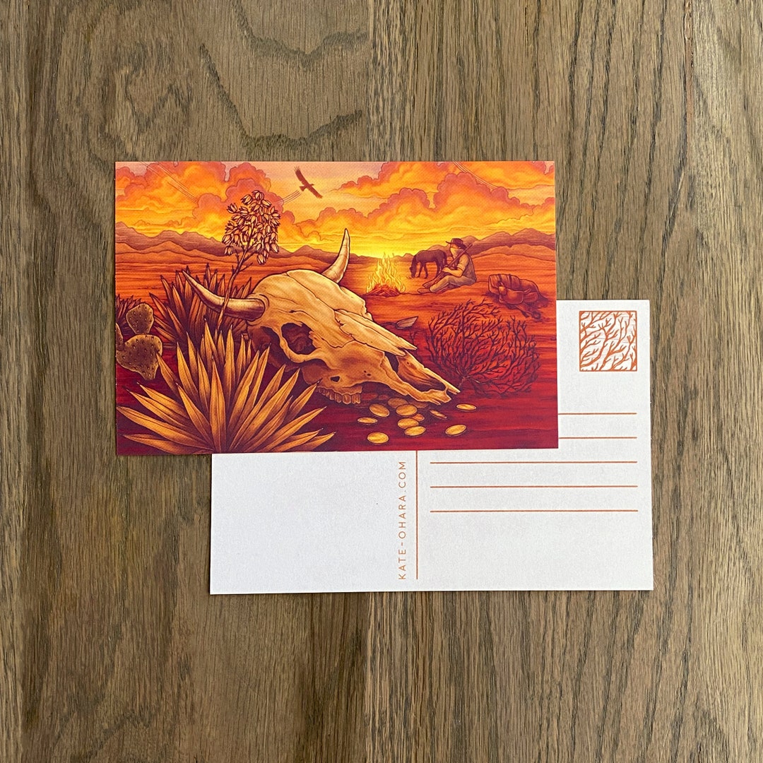 4x6 Art Print - Outlaw Postcard - Illustrated A6 Mini Print - Desert ...