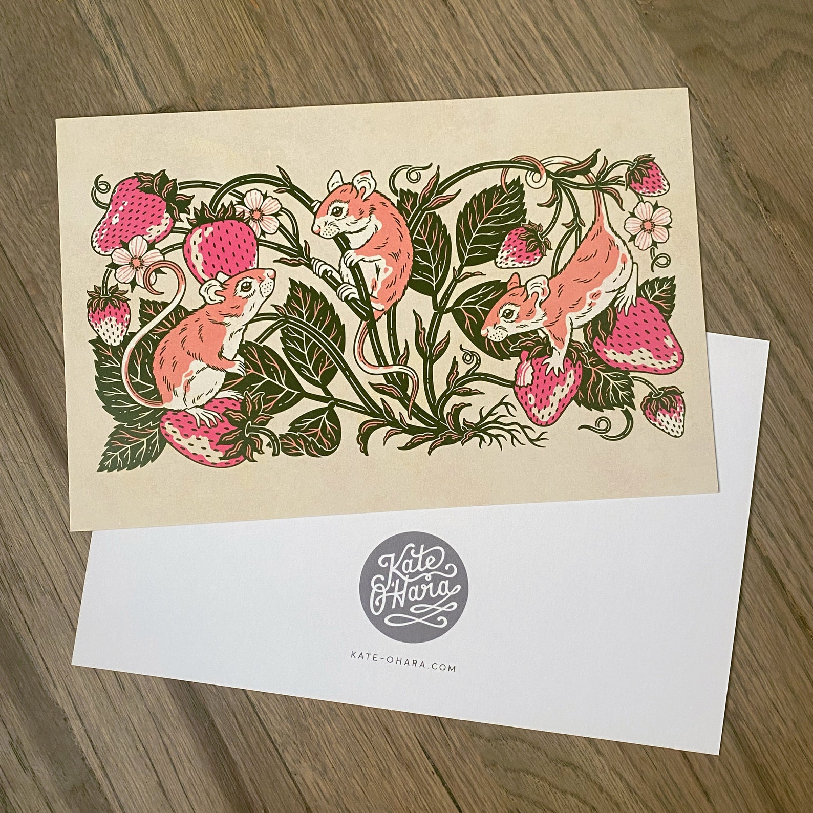 Strawberries & Mice Art Print Botanical Illustration Mini Art Print ...