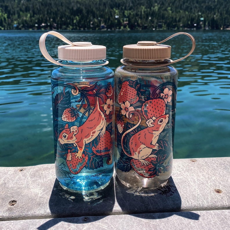 Nalgene Water Bottle - Mice & Strawberries Art - 32 Oz Wide Mouth - Eco ...