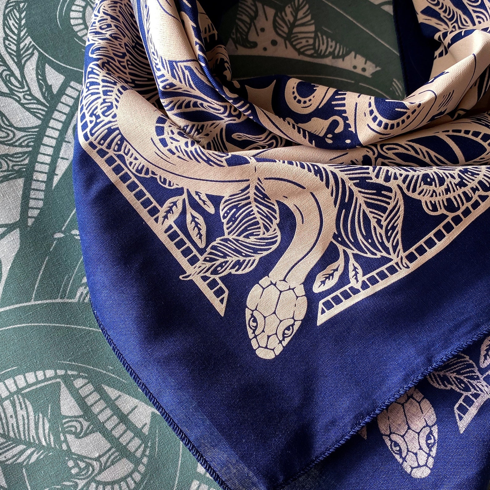 Floral Snake Bandana Lapis Screen Printed Bandana Pattern | Etsy