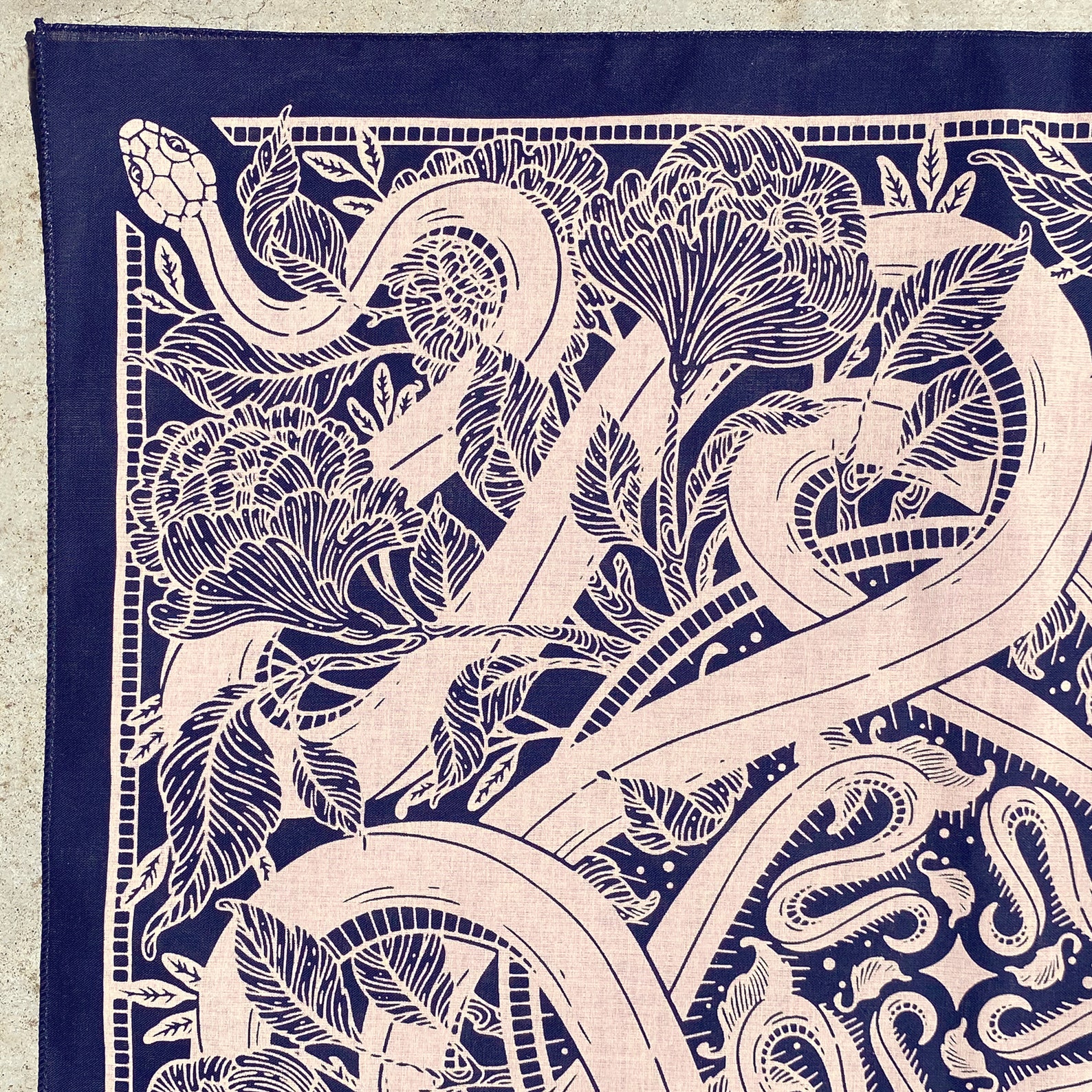 Floral Snake Bandana - Screen Printed - 100% Cotton - Nature Hair Scarf ...