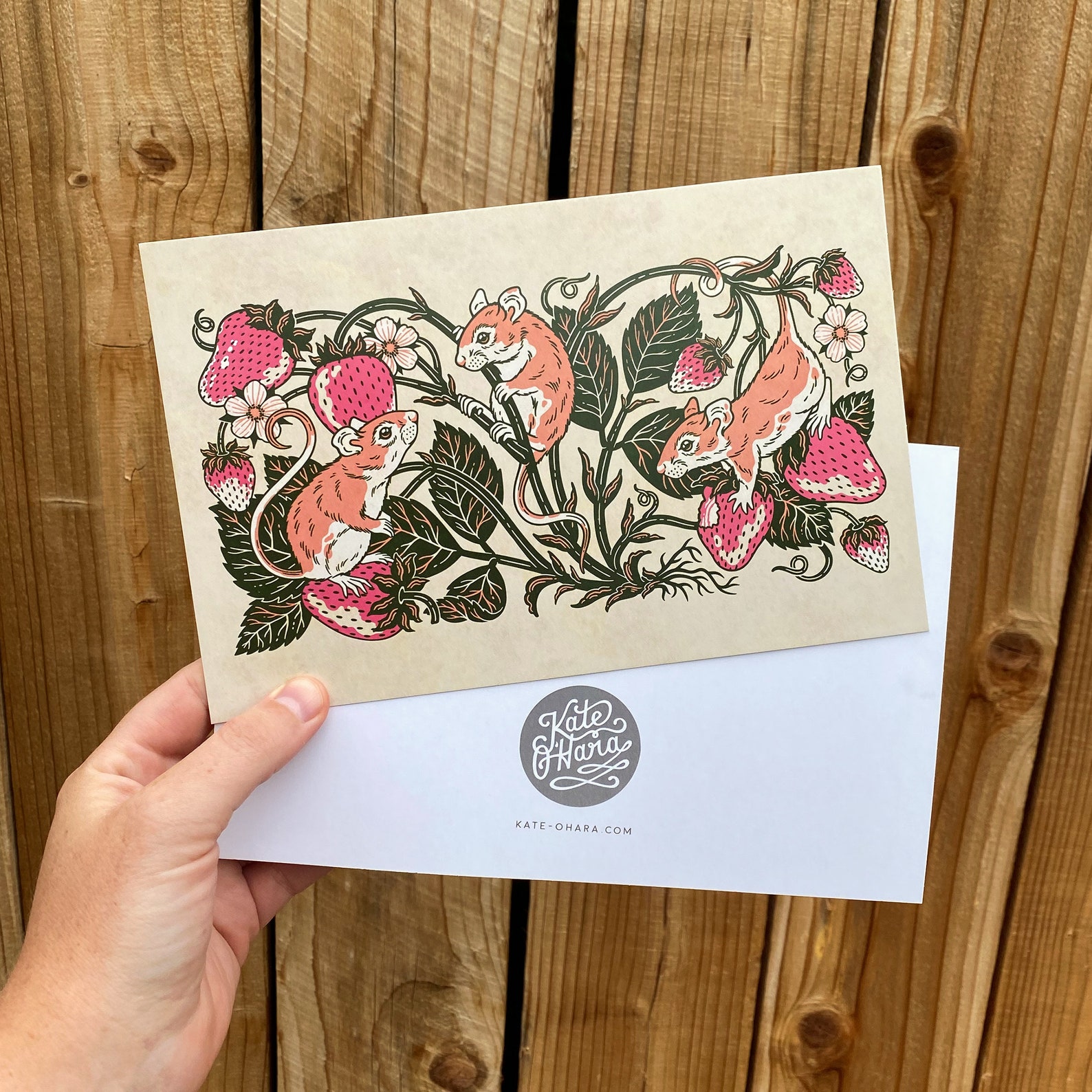 Strawberries & Mice Art Print Botanical Illustration Mini Art Print ...