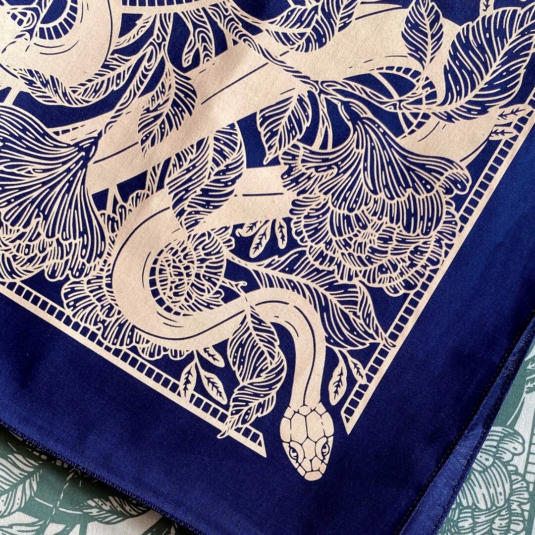 Floral Snake Bandana Lapis Screen Printed Bandana Pattern - Etsy