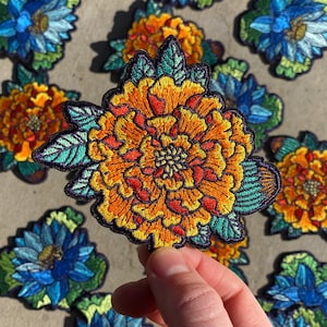 Marigold Embroidered Patch - Flower Iron on Patch - 3x3 - Floral ...