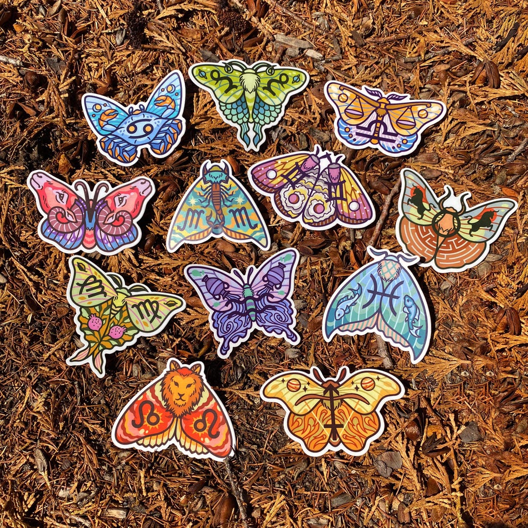 Zodiac Moth Stickers - Astrology Butterflies - Nature Star Signs ...