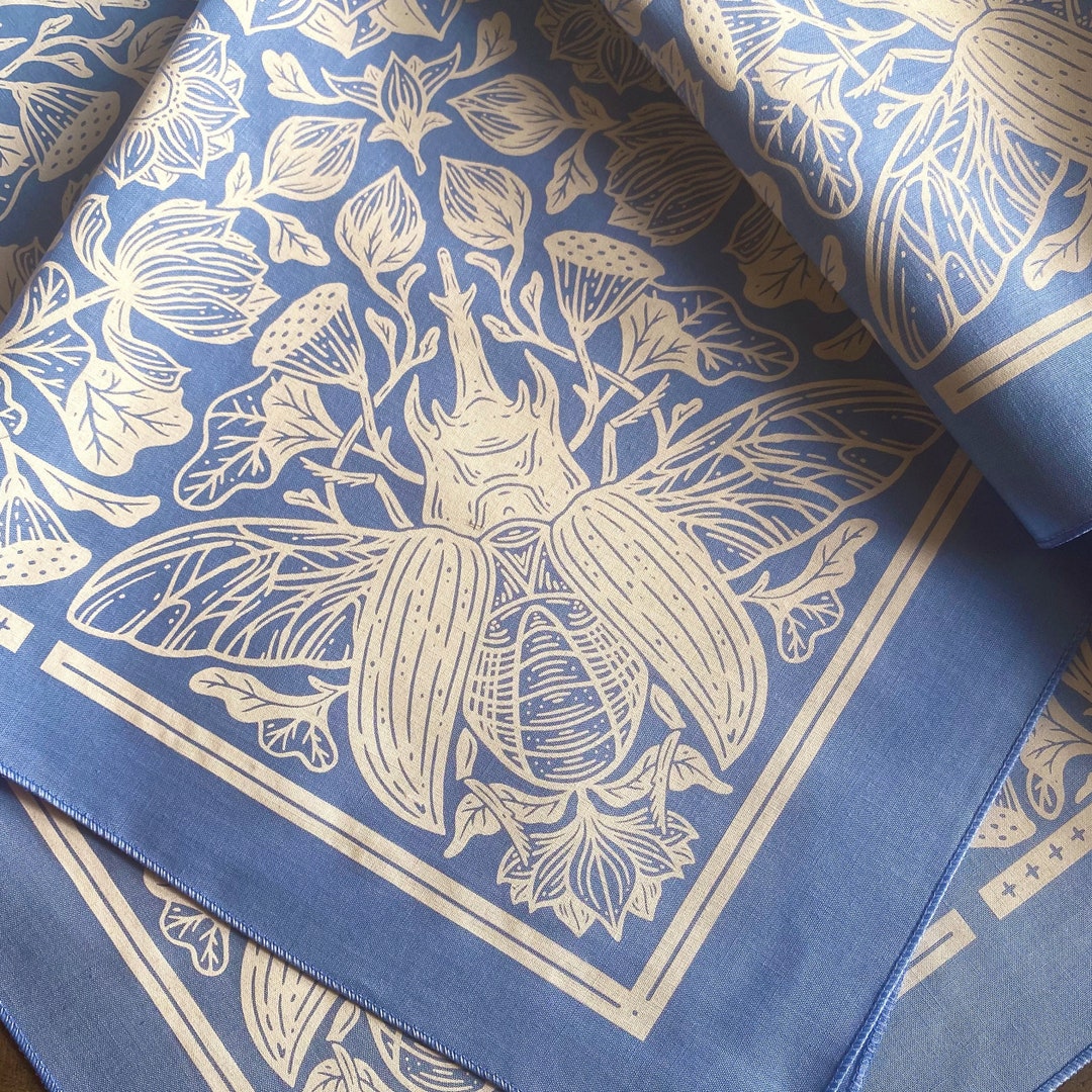 Lotus & Beetle Bandana Periwinkle Screen Printed Bandana - Etsy