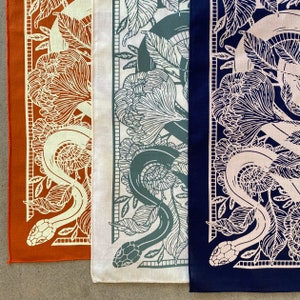Floral Snake Bandana - Lapis - Screen Printed Bandana Pattern - Cotton ...