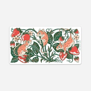Strawberries & Mice Sticker - Large Vinyl 6x3 Inch Sticker - Cottage ...