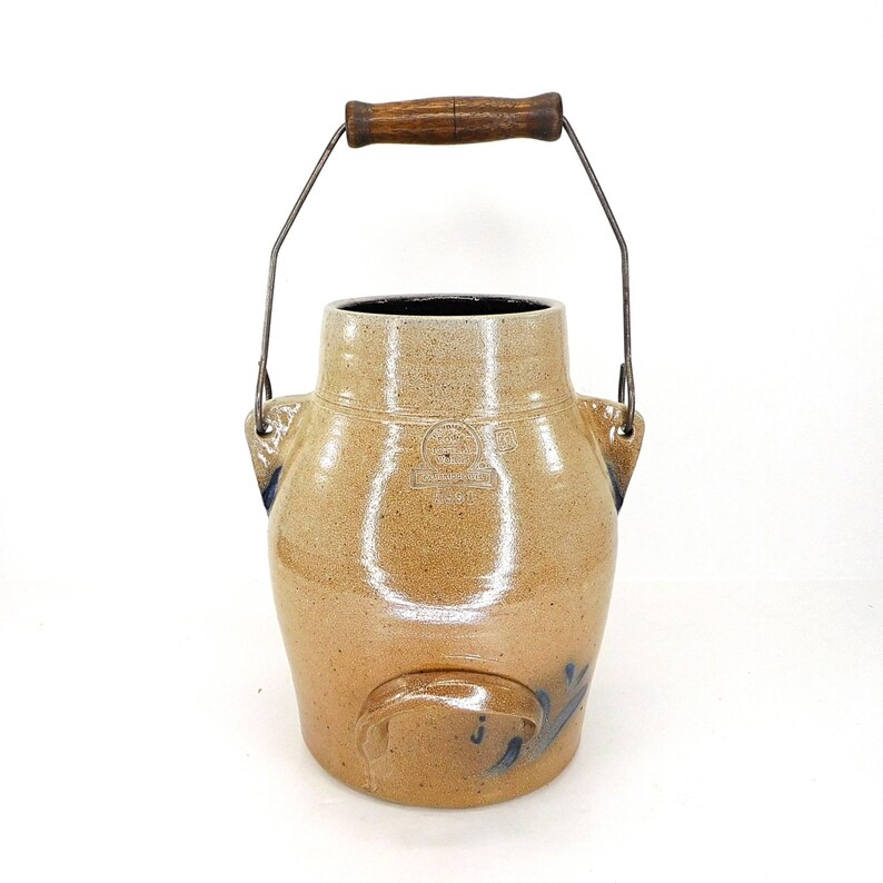 Rowe Pottery 1991 Batter Jug Pitcher Pail Blue Wing Salt Glaze 8.5 ...