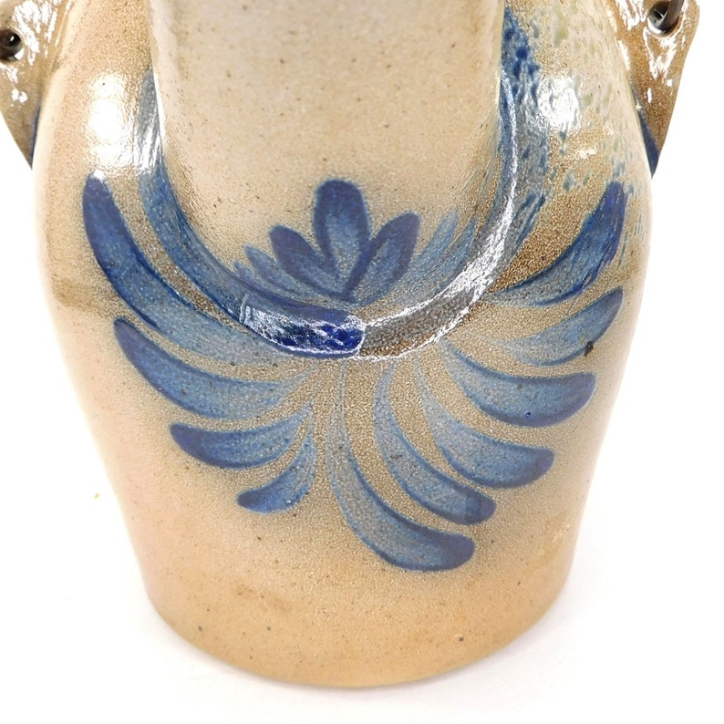 Rowe Pottery 1991 Batter Jug Pitcher Pail Blue Wing Salt Glaze 8.5 ...