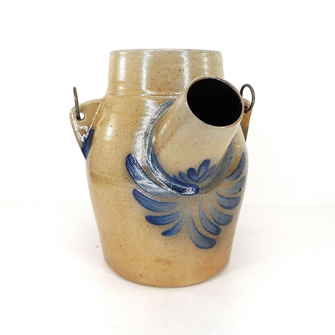 Rowe Pottery 1991 Batter Jug Pitcher Pail Blue Wing Salt Glaze 8.5 ...