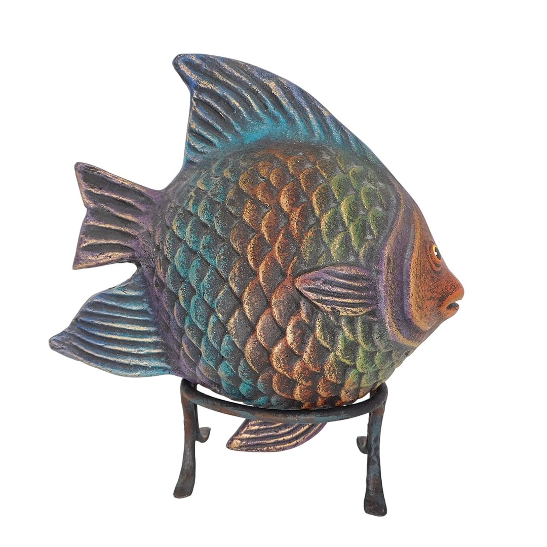 Vintage Iridescent Blue Fish Ceramic Figurine W Stand Beach Decor Koi ...