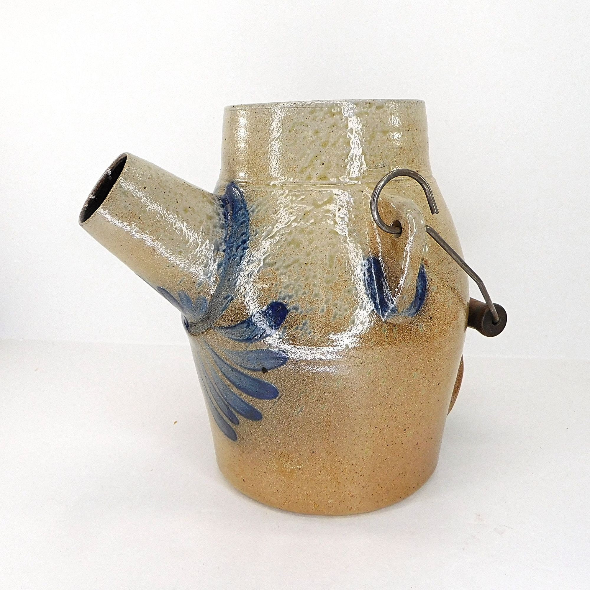 Rowe Pottery 1991 Batter Jug Pitcher Pail Blue Wing Salt Glaze 8.5 ...