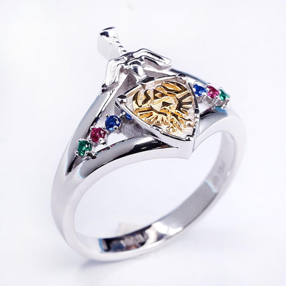 Unisex Ring Zora Sapphire Goron Ruby Kokiri Emerald Master Sword Hylian ...
