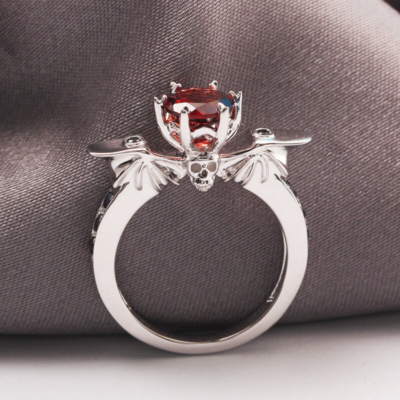 Garnet and Black Sapphire Bat Wing Ring Goth Wedding Skull - Etsy