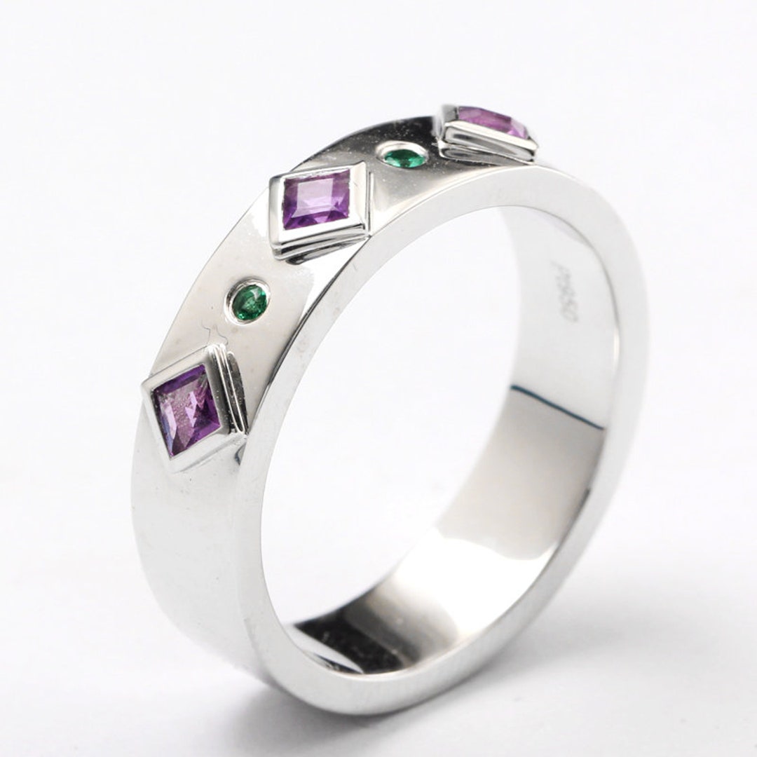 Joker Natural Amythest and Emerald Ring Villains Engagement Wedding ...