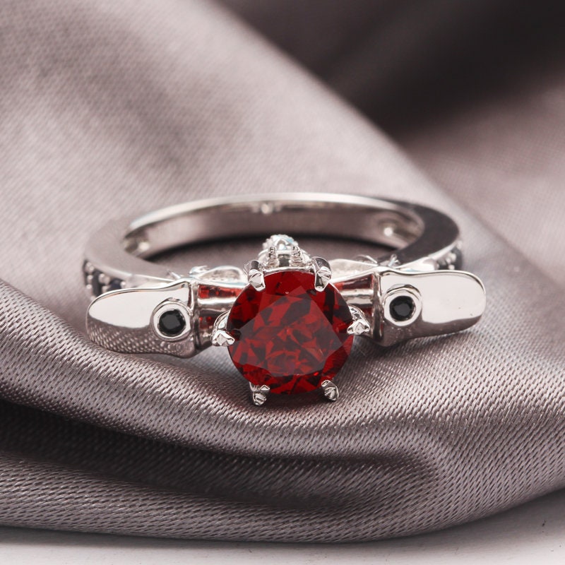 Garnet and Black Sapphire Bat Wing Ring Goth Wedding Skull - Etsy