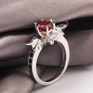 Garnet and Black Sapphire Bat Wing Ring Goth Wedding Skull Vampire ...