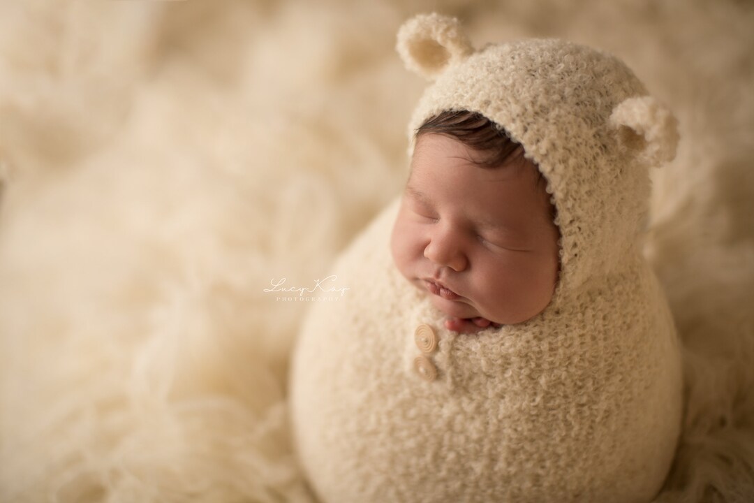Ivory Teddy Bear Swaddle Wrap With Hat, Photo Prop, Newborn Wrap With ...
