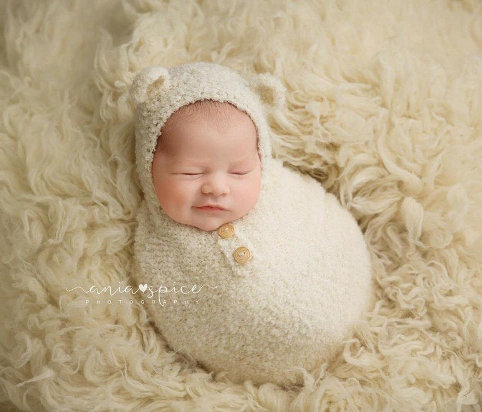 Ivory Teddy Bear Swaddle Wrap With Hat Photo Prop Newborn | Etsy