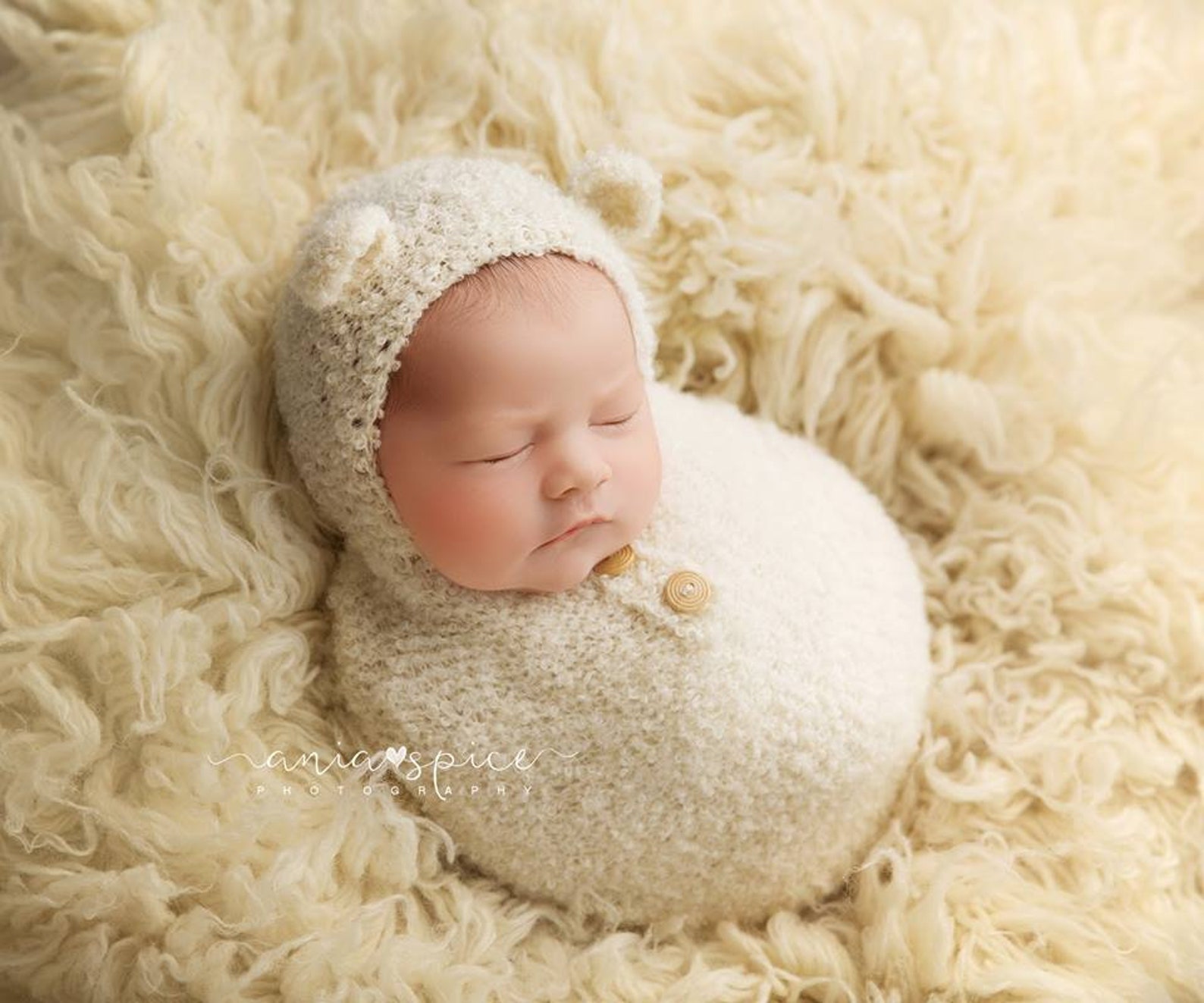 Ivory Teddy Bear Swaddle Wrap With Hat Photo Prop Newborn | Etsy