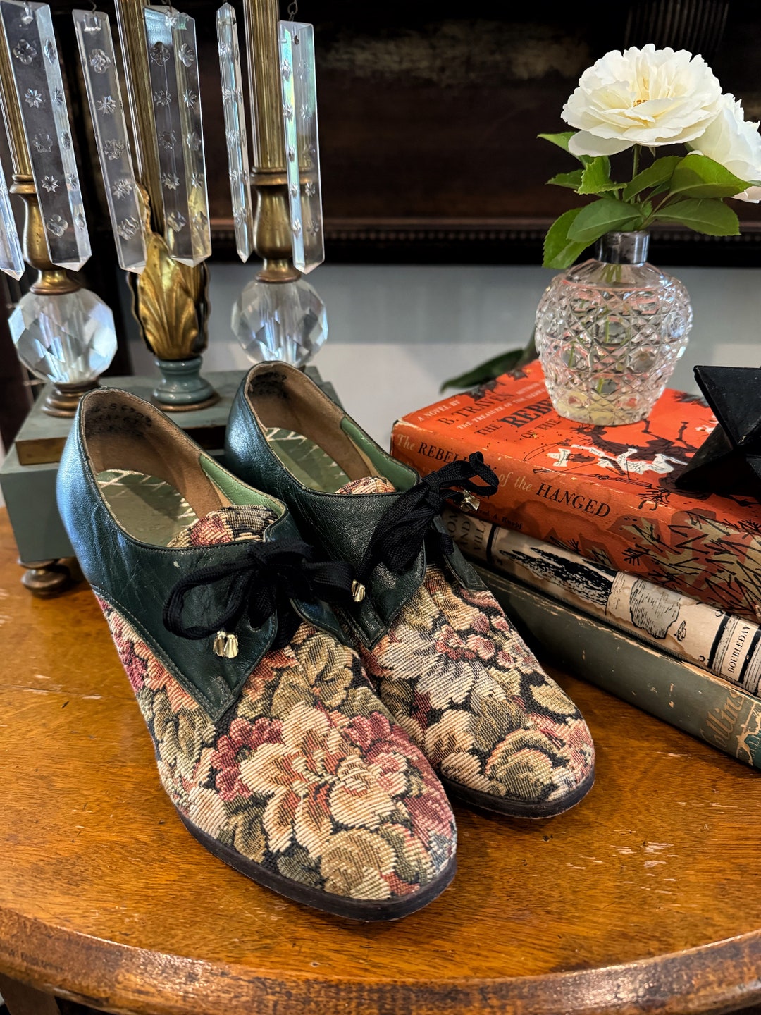 1960s/60s Green Leather Tapestry Heeled Mary Jane Shoes Heels 5.5 - Etsy