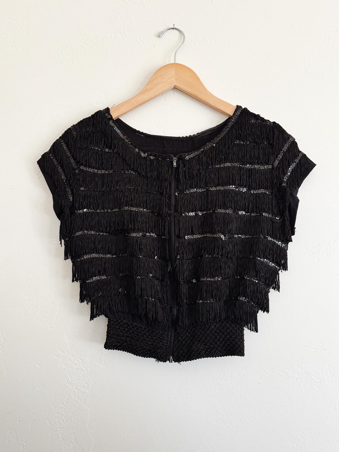 1930s/30s Rare Black Tiered Fringe Cropped Zipper Front Top- S/M - Etsy