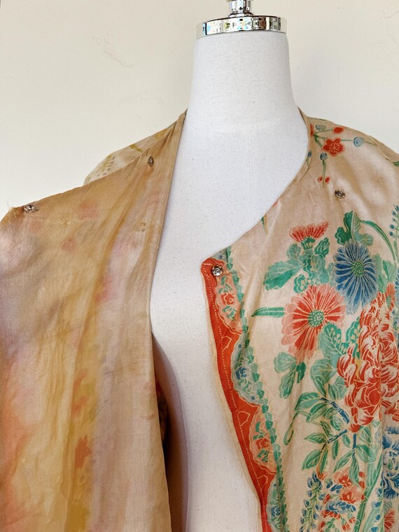 1920s/20s RARE Heavily Printed Floral Pongee Silk Dus… - Gem