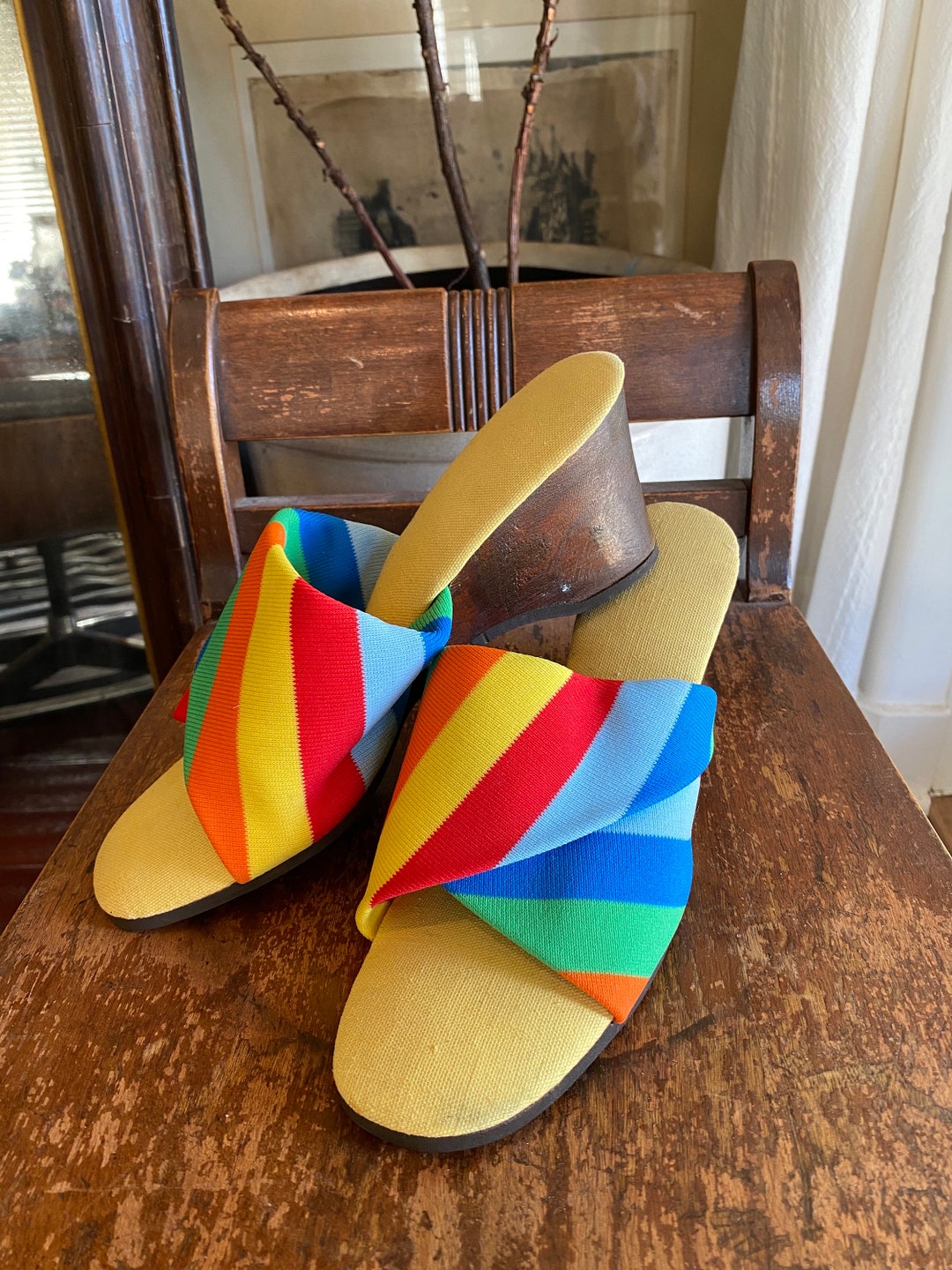 1950s/60s Vintage Rainbow Striped Wedge Mule NOS- 8.5 - Etsy
